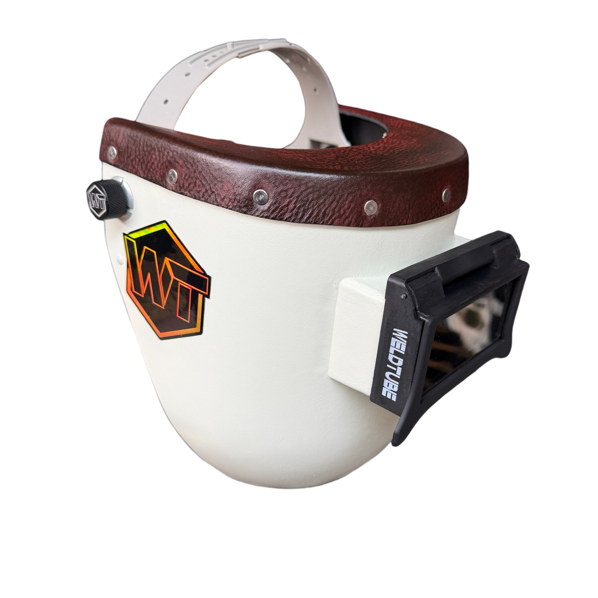 READY TO SHIP - Chopped Oxblood Leather Top PIPELINER Welding Helmet ...