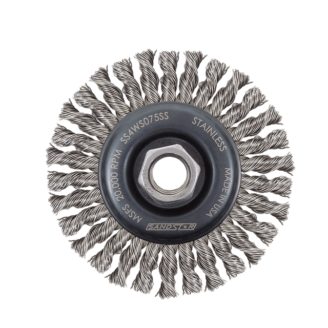 SAND STAR 4 X 1/4 X 5/8-11 STAINLESS STEEL Wire Wheel With Threaded Hu ...