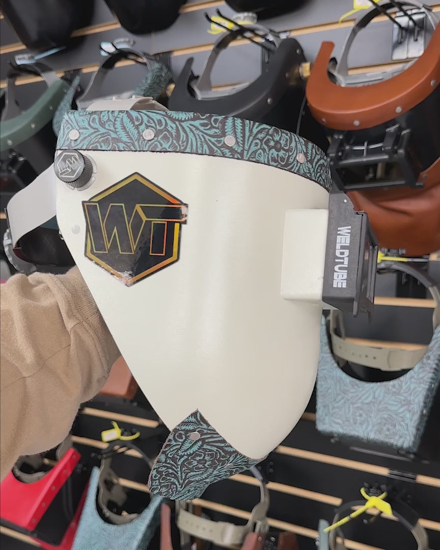 Chopped Leather Top PIPELINER Welding Helmet, SLIM CUT Bottom with GOA ...